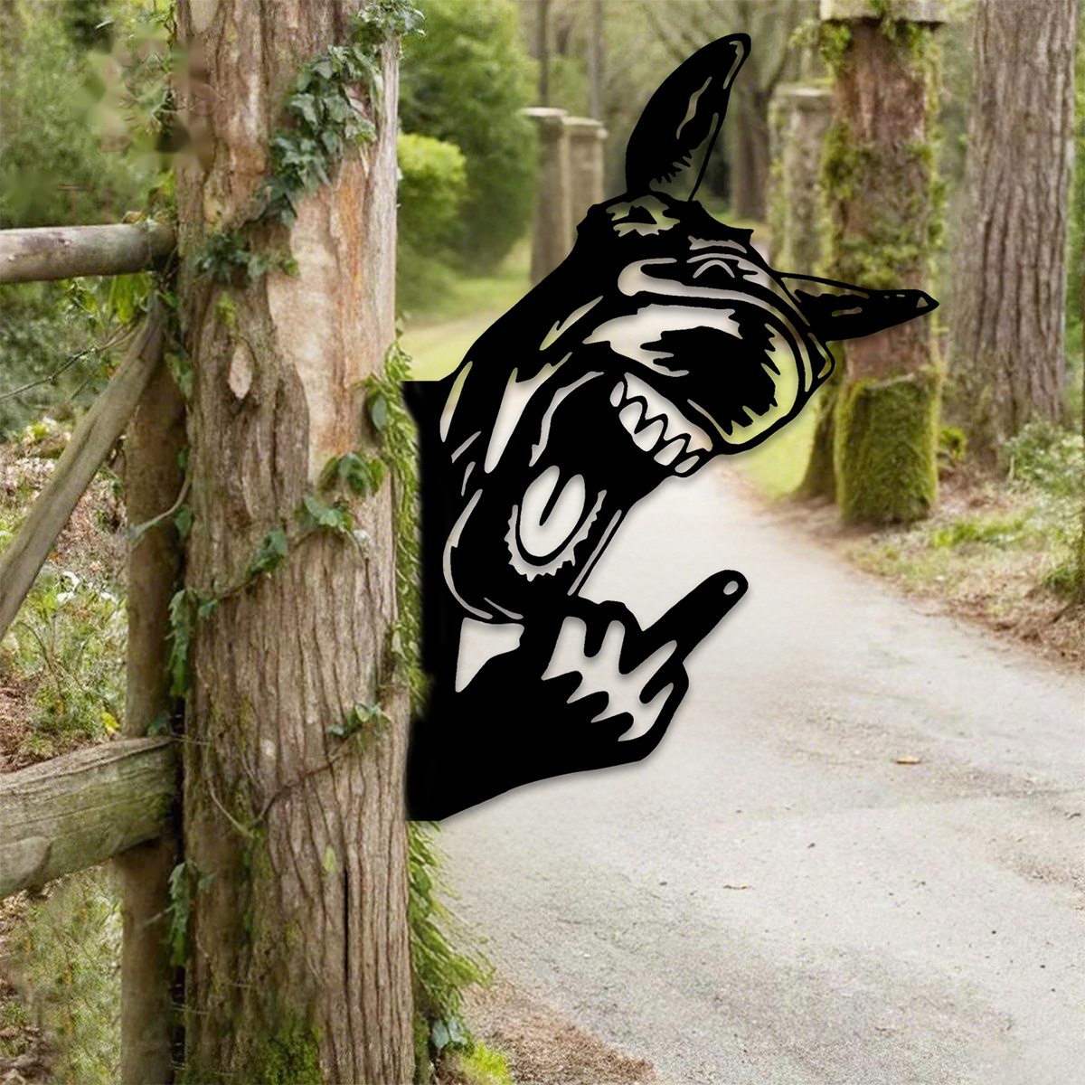 Peek-A-Boo Laughing Donkey Middle Finger Metal Sign - OKBANDS