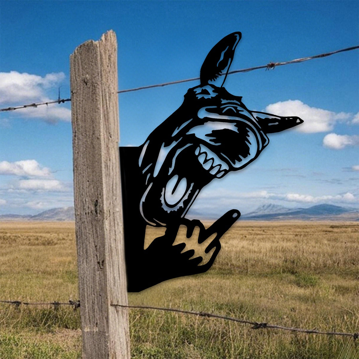 Peek-A-Boo Laughing Donkey Middle Finger Metal Sign - OKBANDS