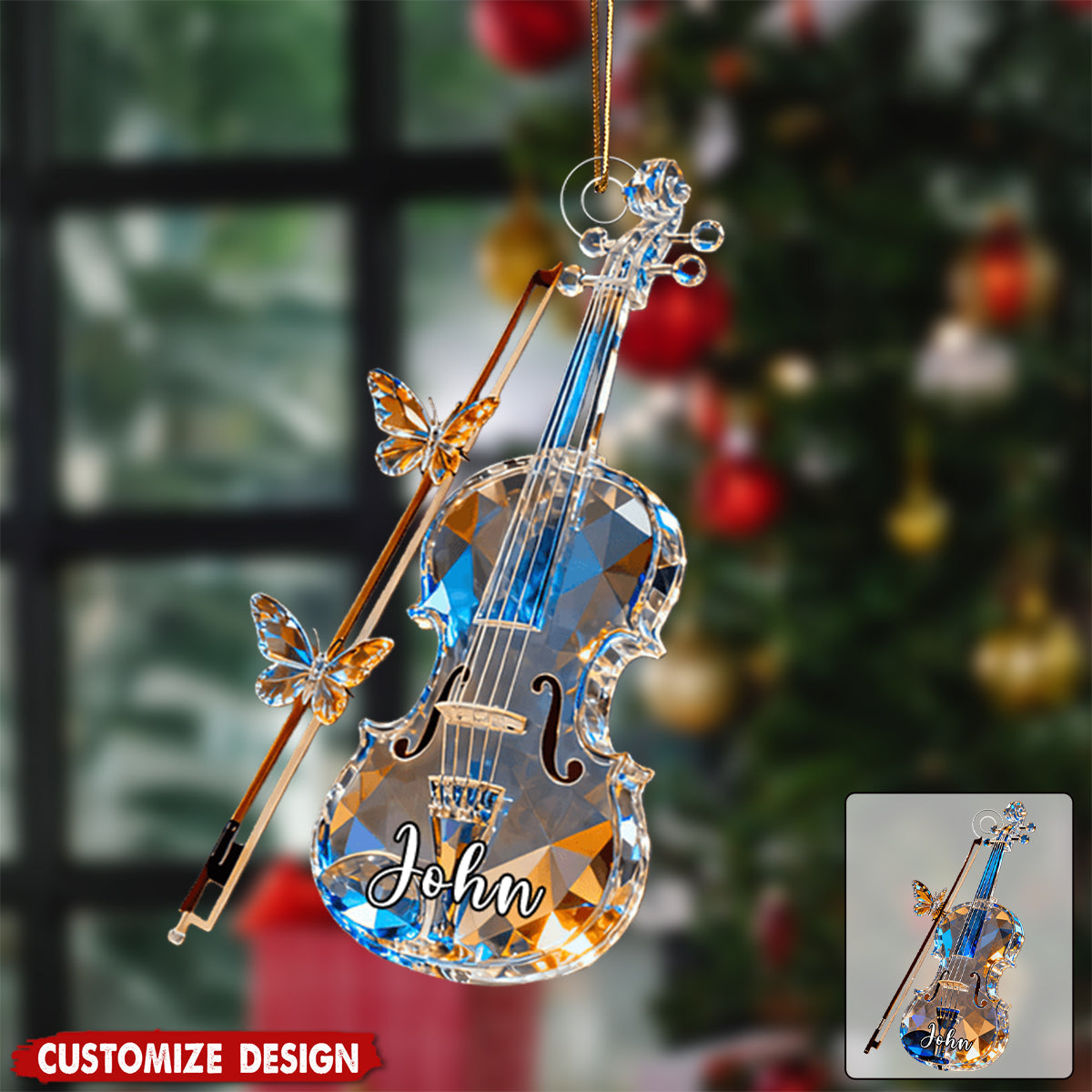 Personalized Violin Crystal Effect Ornament,Gift for Violinist - OKBANDS