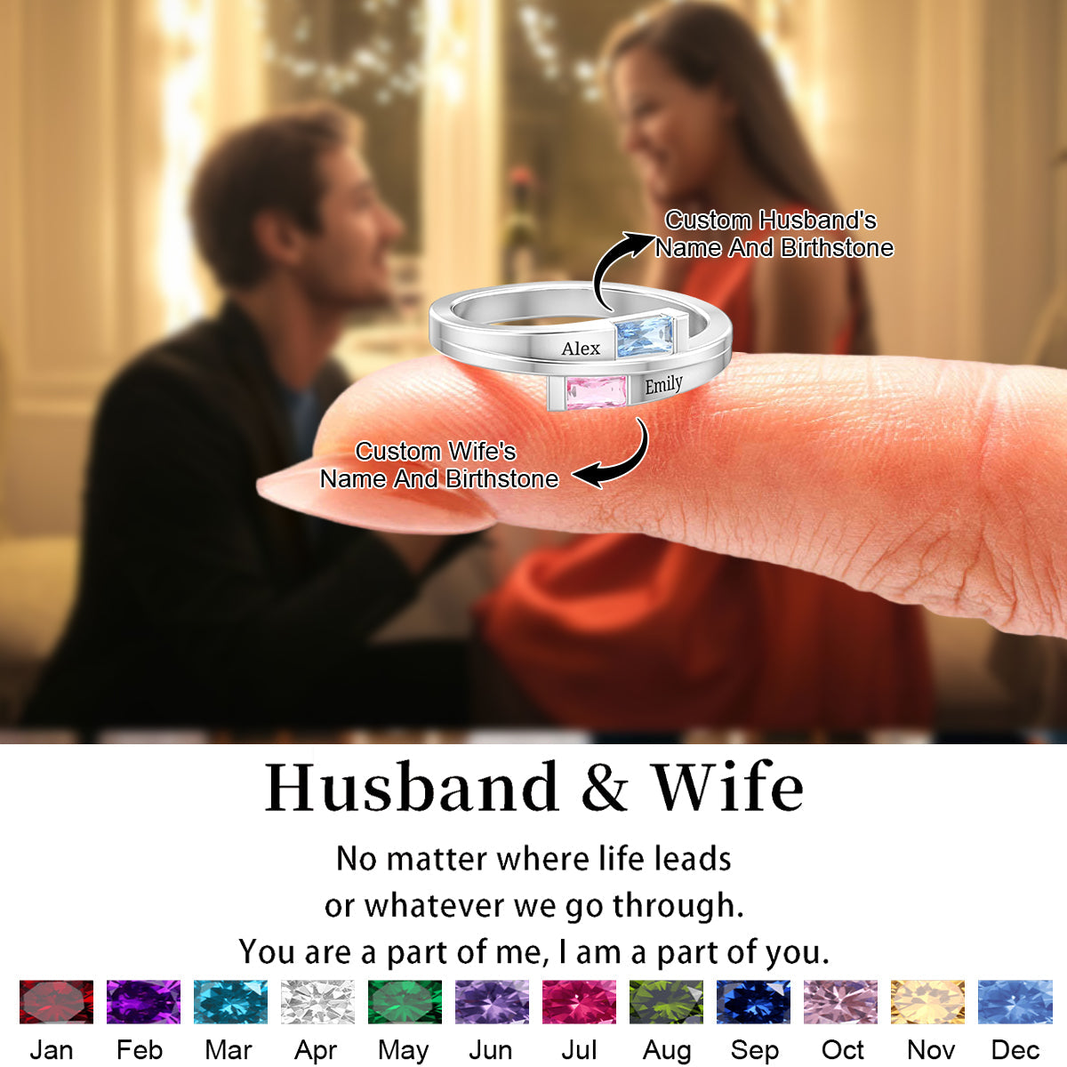 Personalized Couple Birthstone Ring - OKBANDS