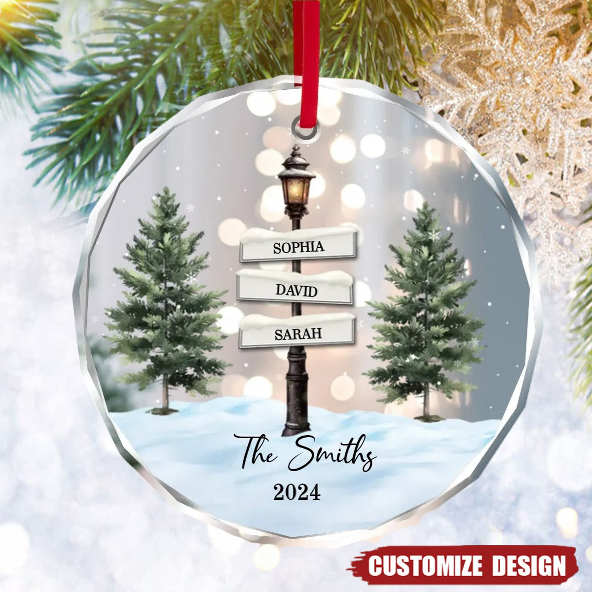 Christmas Vintage Family Lamp Post Signs Personalized Glass Ornament ...