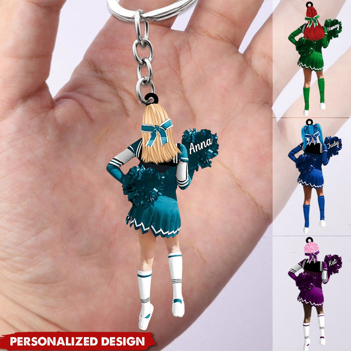Personalized Cheerleading Pom pom Girl Keychain-Gift For Cheerleading ...