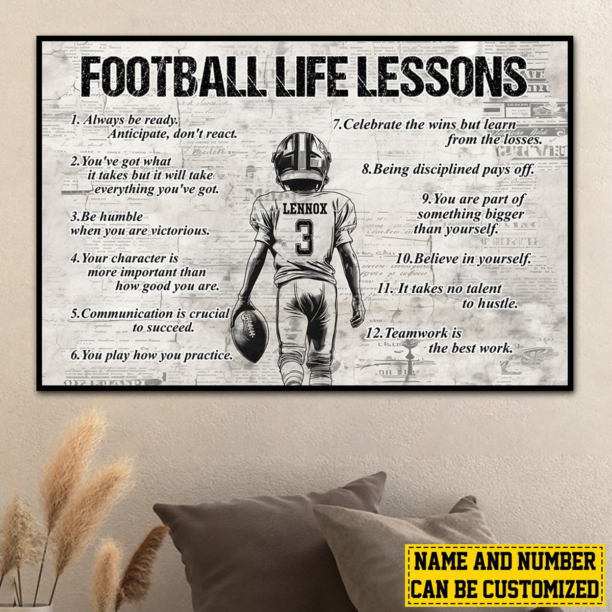 Personalized American Football Life Lessons Boy Poster-Gift For Americ ...
