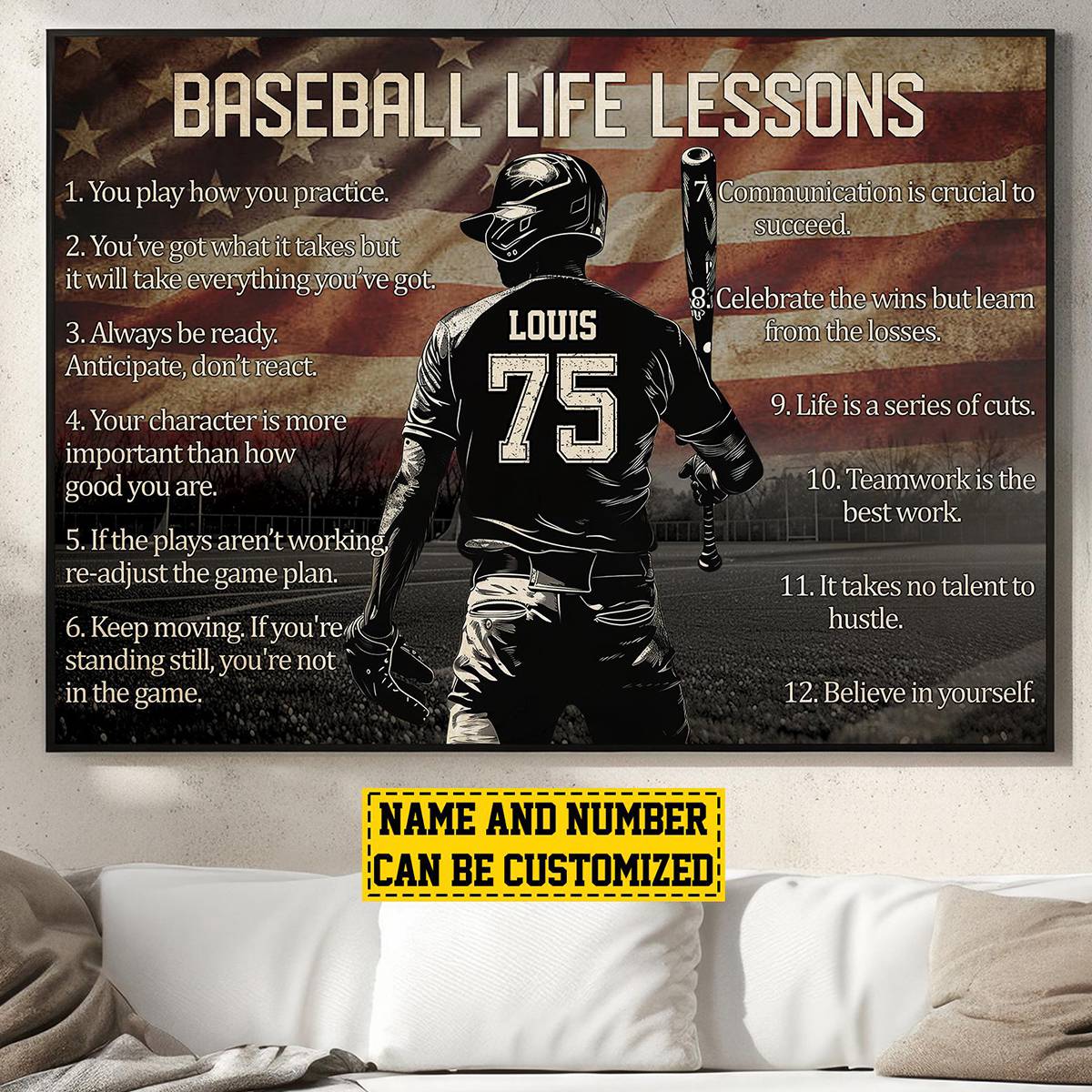 Personalized American Baseball Life Lesson Poster-Gift For Baseball Lo ...