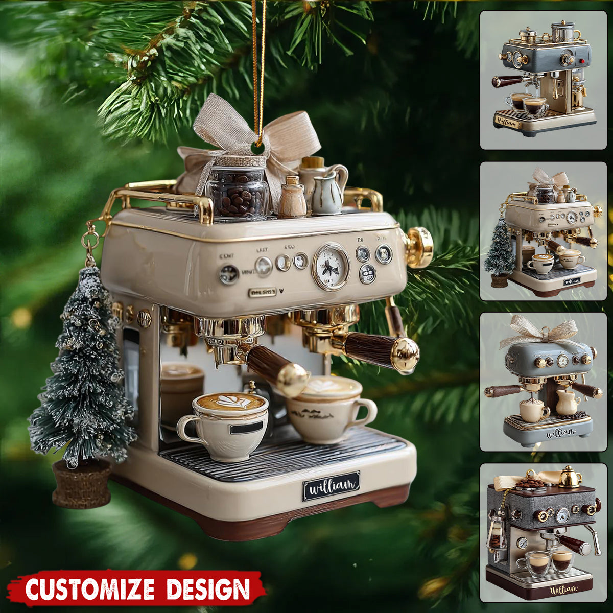 Personalized Coffee Machine Ornament- Gift For Coffee Lovers - OKBANDS
