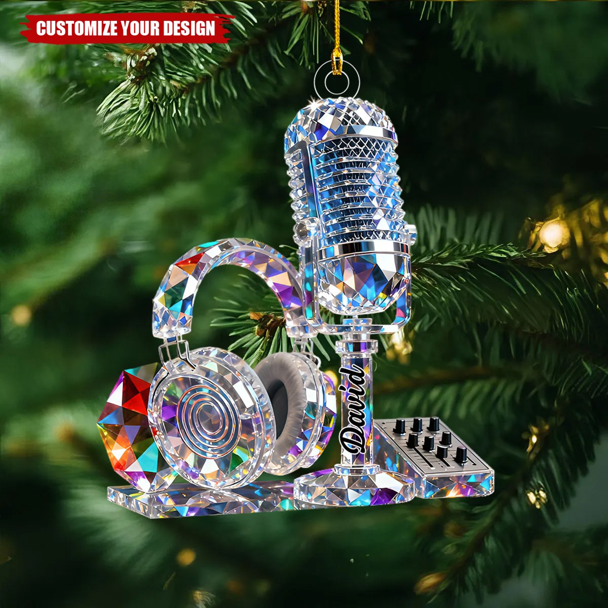 Personalized Stained Glass Microphone And Headphone Themed Ornament ...