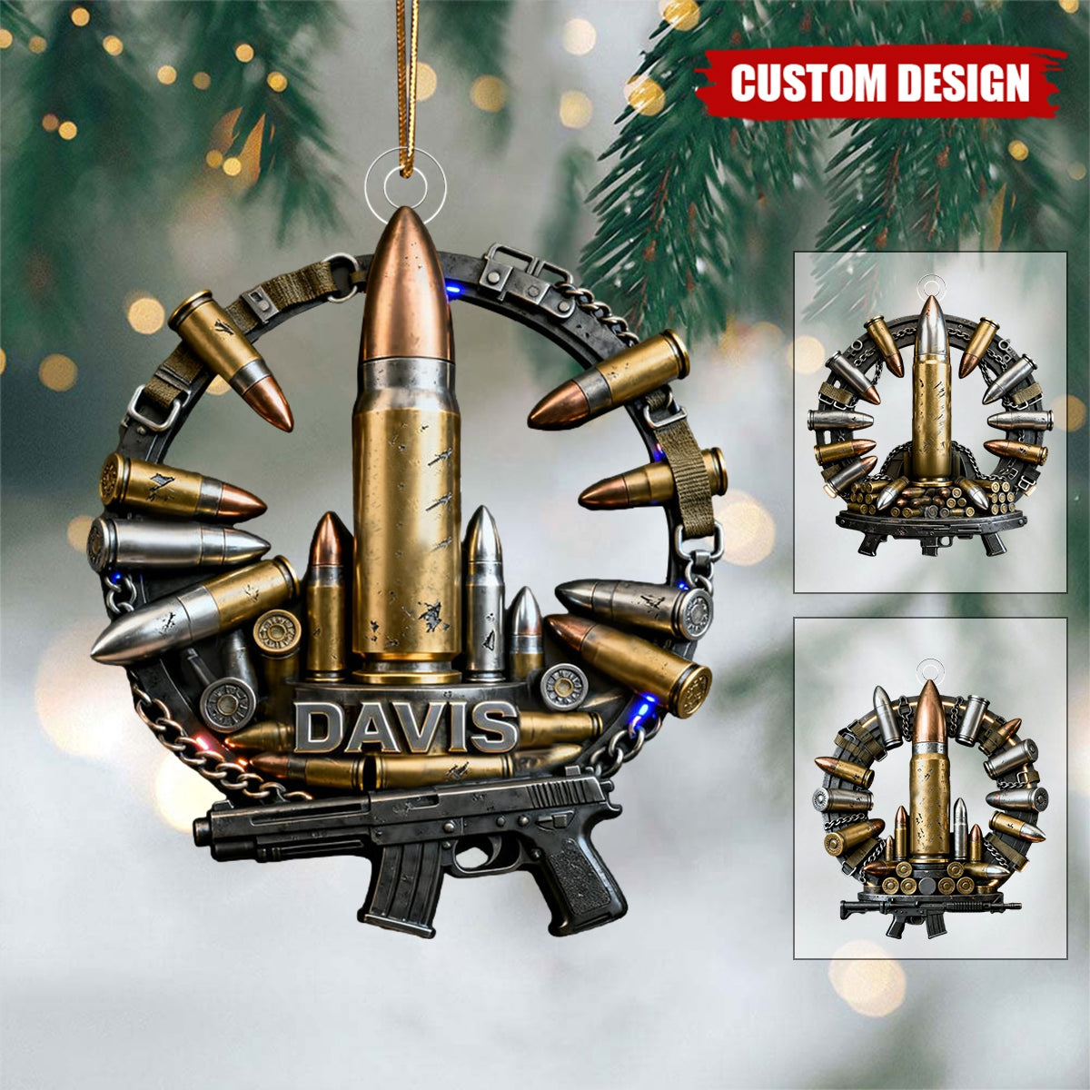 Personalized Gun Bullet Ornament - Gift For Amry, Gun Lovers - OKBANDS