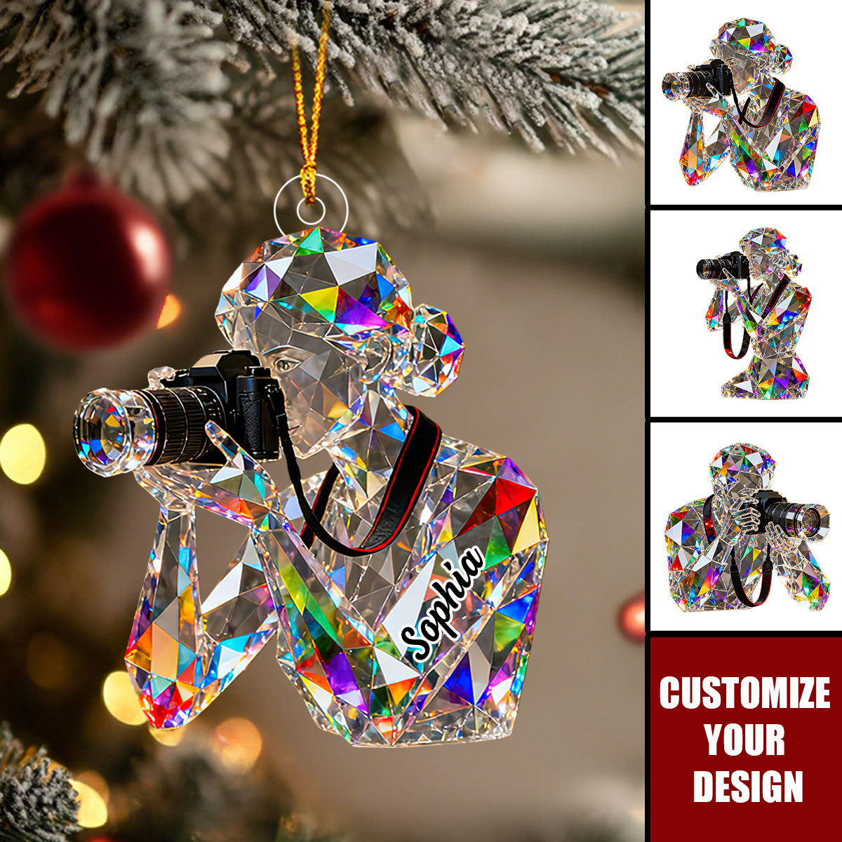 Personalized Stained Glass Photographer Bust Themed Christmas Ornament ...