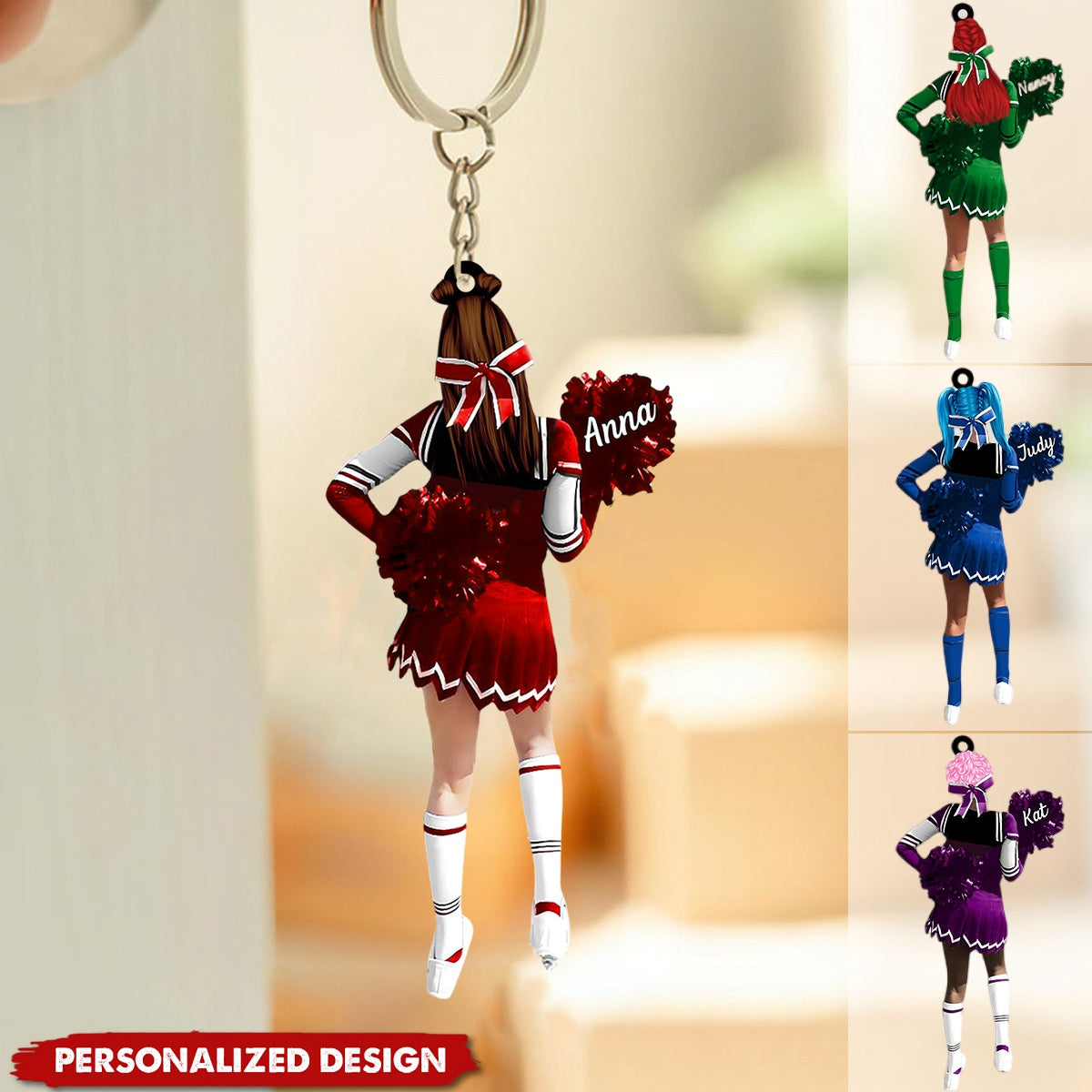 Personalized Cheerleading Pom pom Girl Keychain-Gift For Cheerleading ...