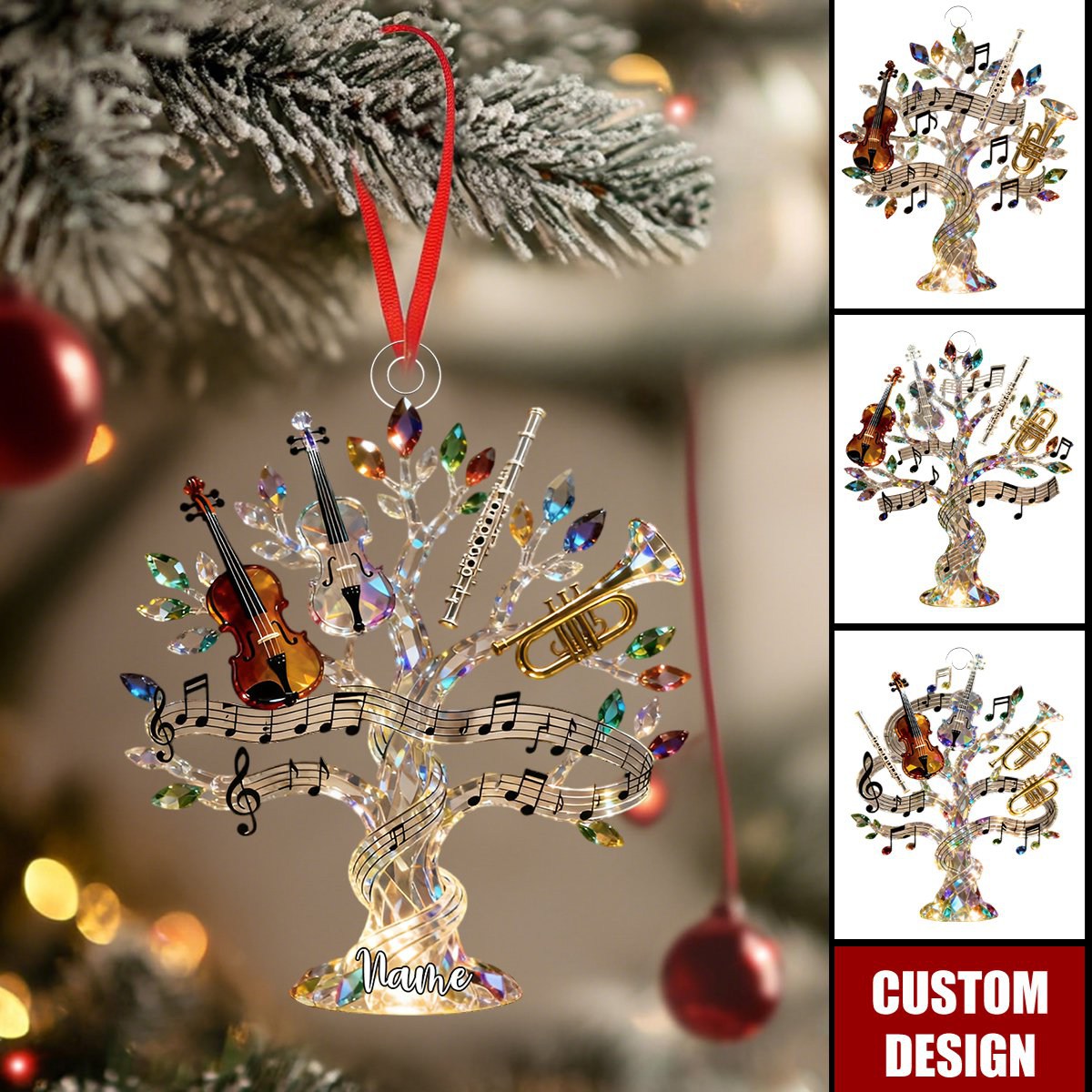 Personalized Crystal Music Tree Themed Ornament - OKBANDS