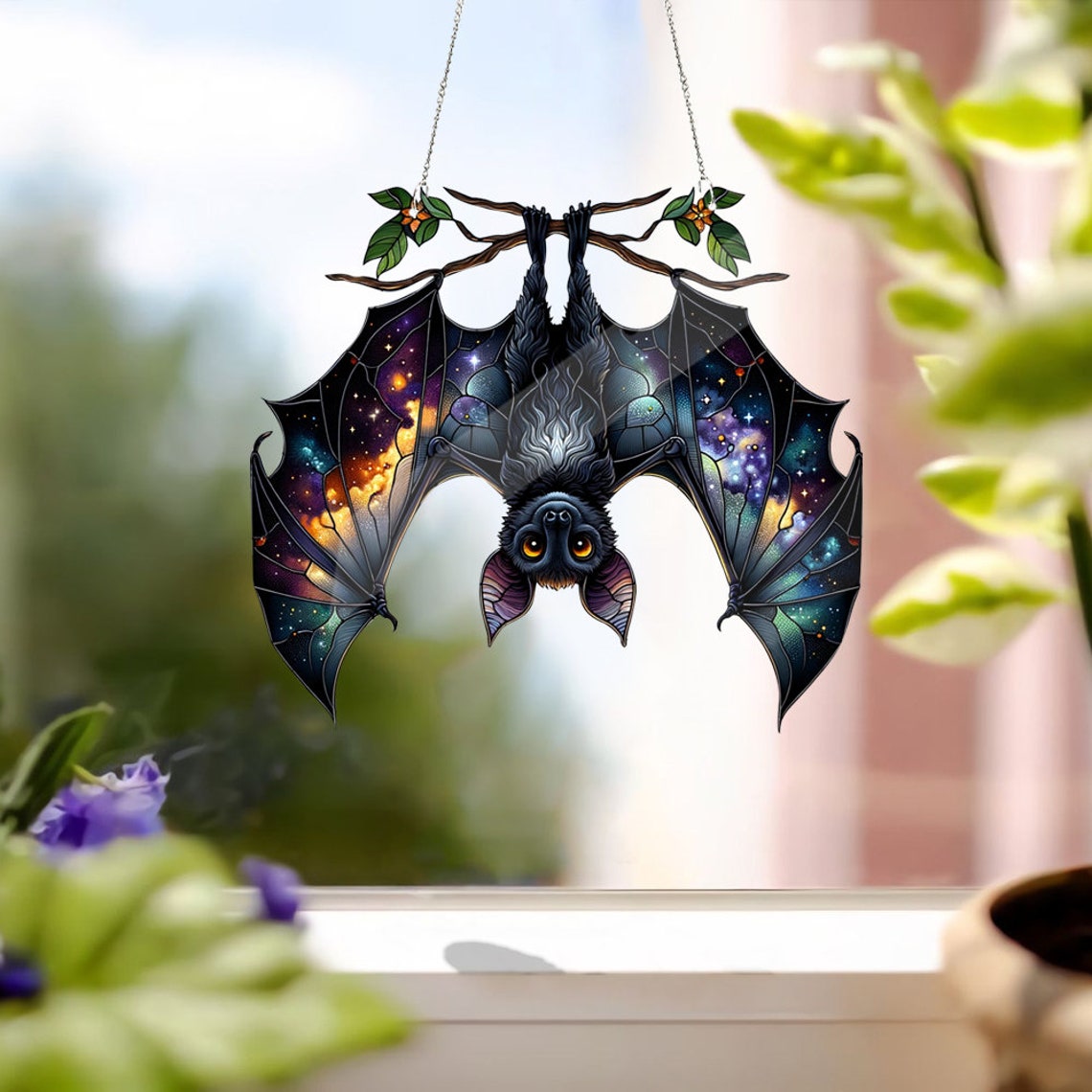 Bat Gothic Acrylic Window Hanging, Indoor Decor, Bat lovers gift - OKBANDS