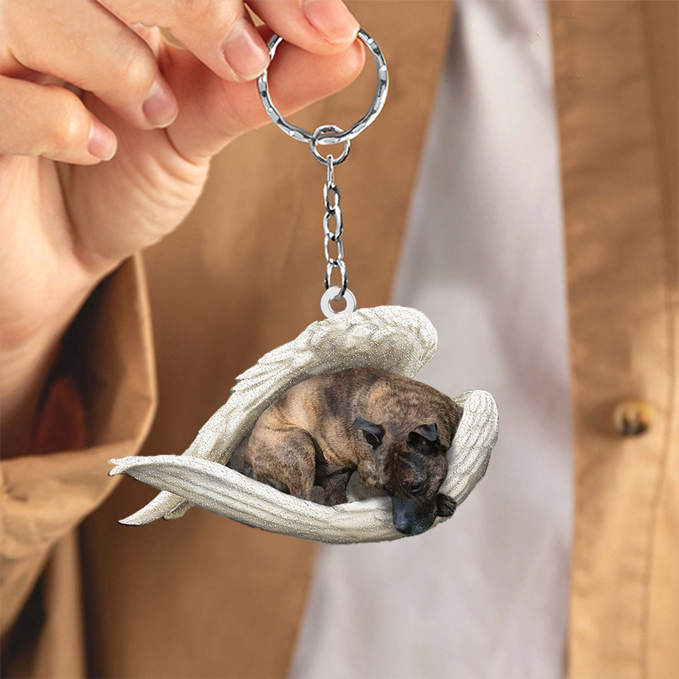 Brindle Staffy Sleeping Angel Acrylic Keychain - OKBANDS