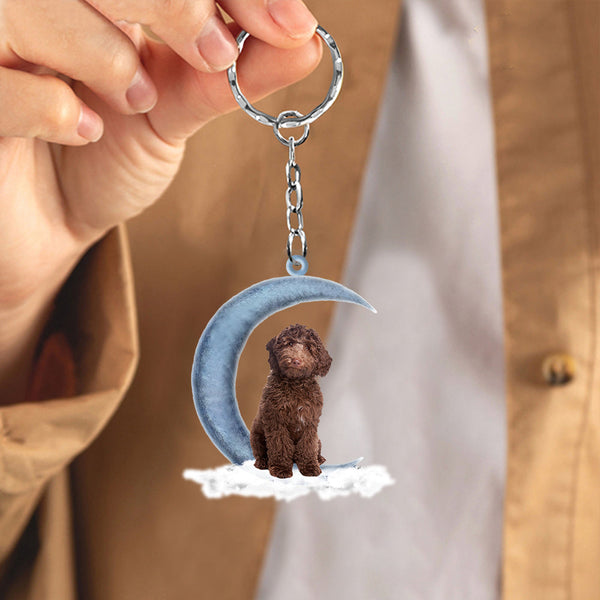 Chocolate Labradoodle On The Moon Flat Acrylic Keychain - OKBANDS