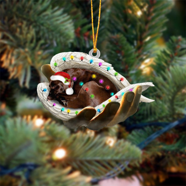 Chocolate labrador Sleeping Angel In God Hand Christmas Ornament - OKBANDS