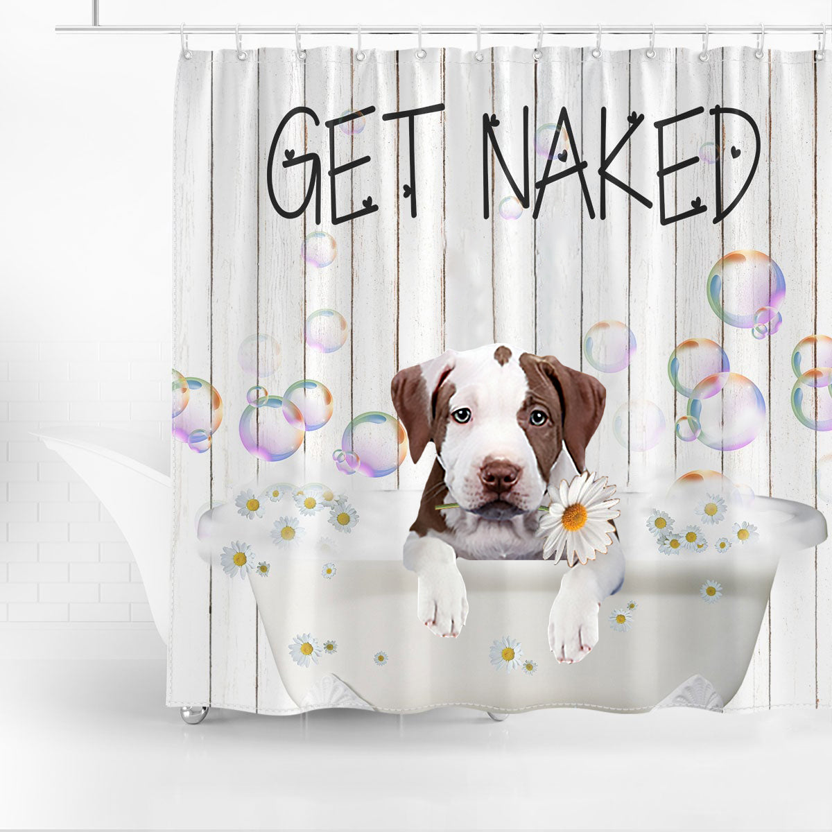 Pit Bull Get Naked Daisy Shower Curtain - OKBANDS
