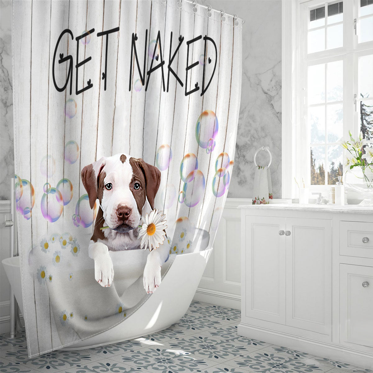 Pit Bull Get Naked Daisy Shower Curtain - OKBANDS