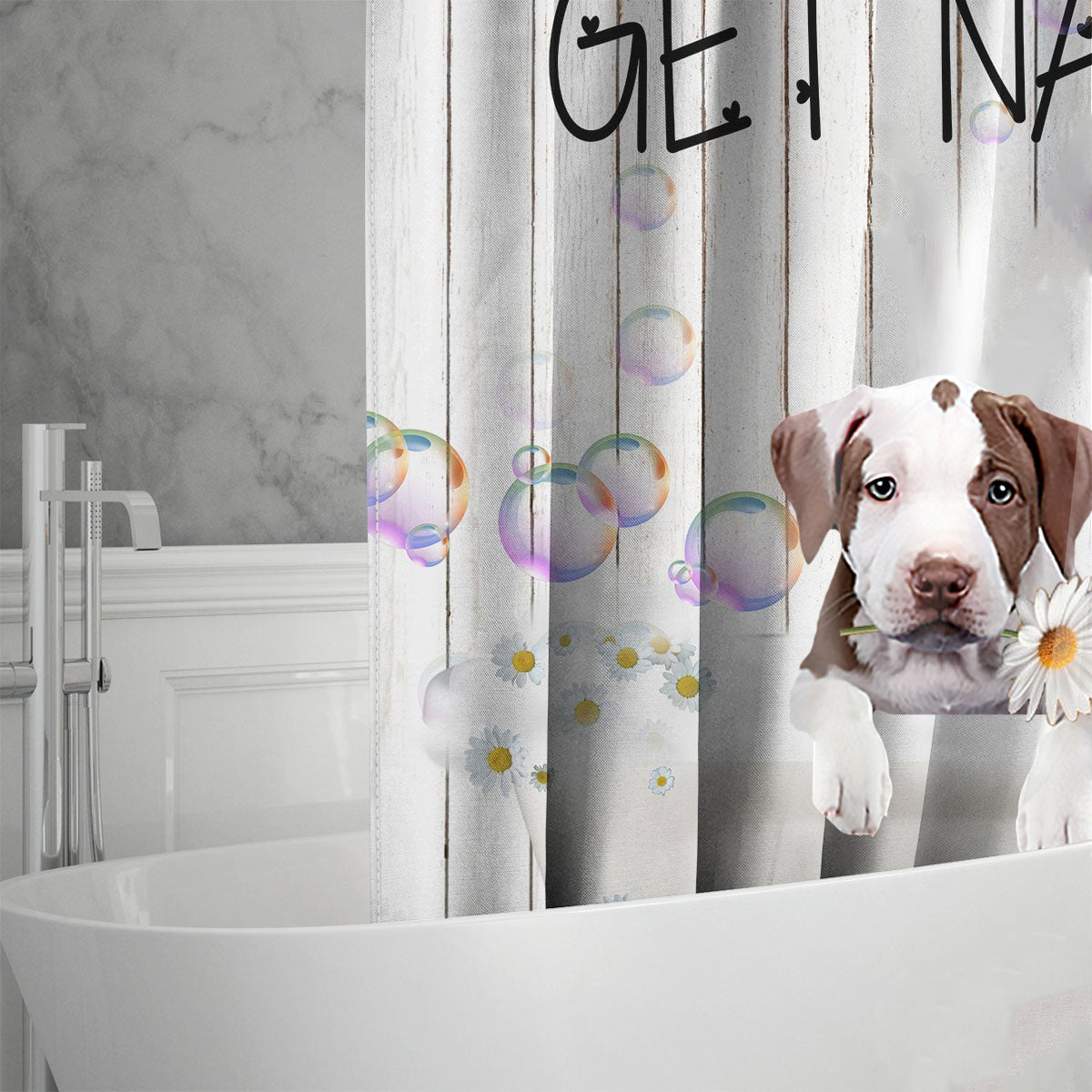 Pit Bull Get Naked Daisy Shower Curtain - OKBANDS