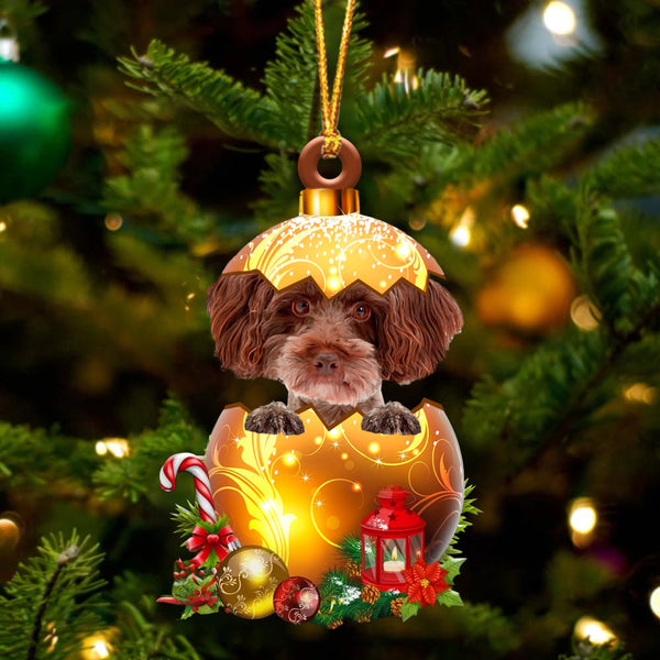 RED Schnoodle In Golden Egg Christmas Ornament - OKBANDS