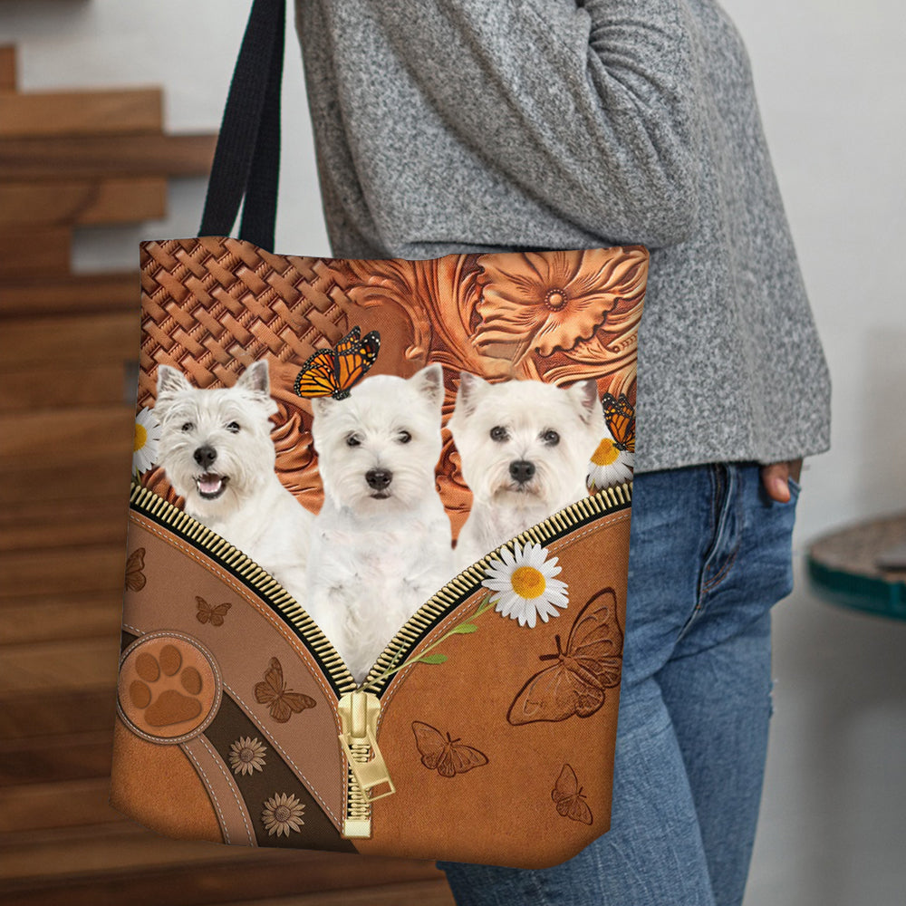 West Highland White Terrier Daisy Flower And Butterfly Tote Bag - OKBANDS